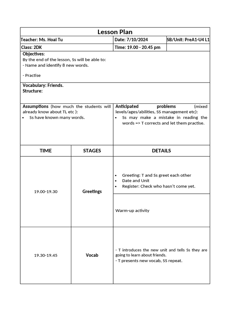Lesson Plan 2DK U4L1 | PDF