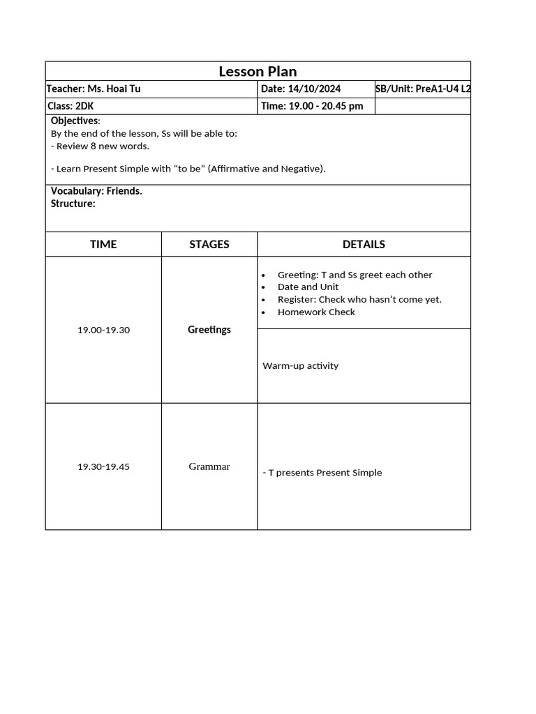 Lesson Plan 2DK U4L2 | PDF