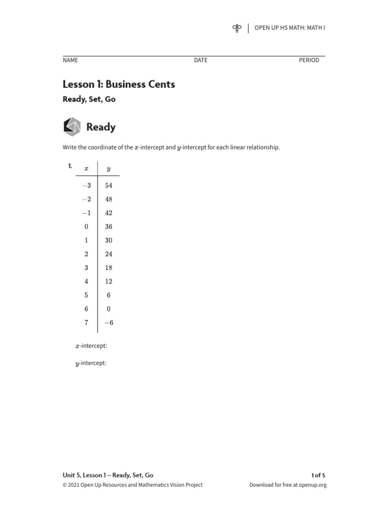 Adavanced Intergrated Math 1 - Unit 5, Lesson 1 Homework | PDF ...