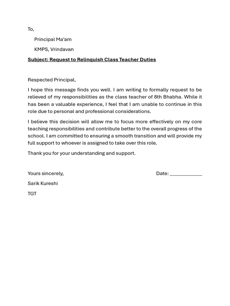 Request to Relinquish Teaching Role | PDF