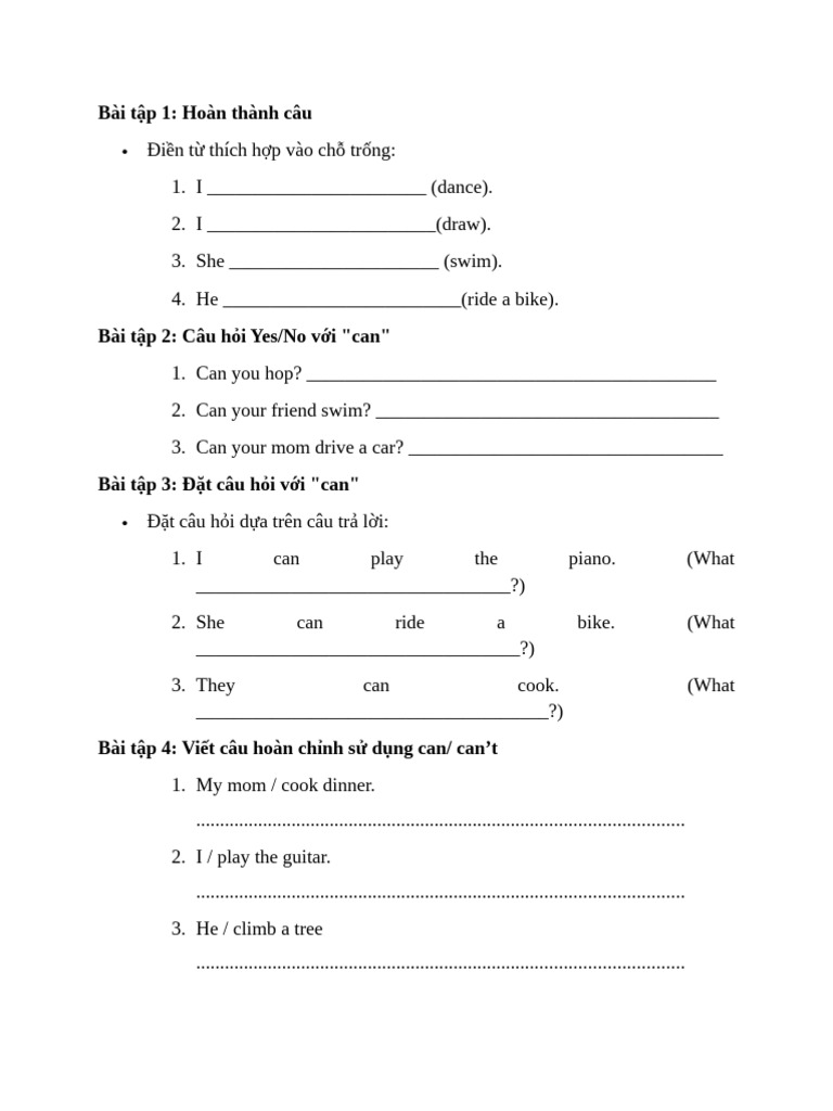 Bài tập what i can do | PDF