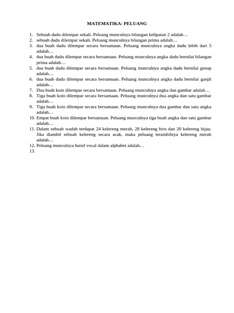 Soal MATEMATIKA PELUANG Kelas 8 | PDF