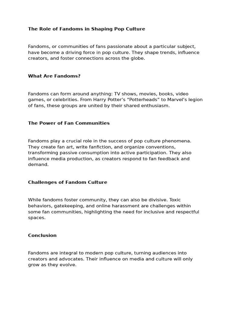 The Role of Fandoms in Shaping Pop Culture | PDF