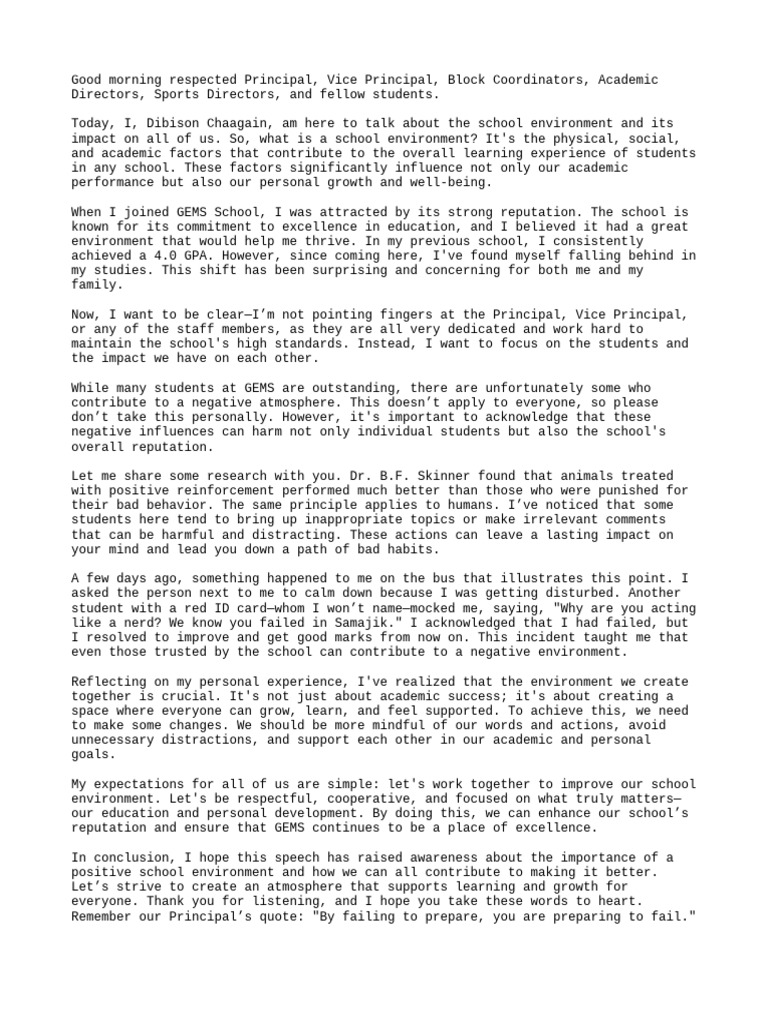 Good Morning Respected Principal, V | PDF | Reinforcement | Behavioural ...