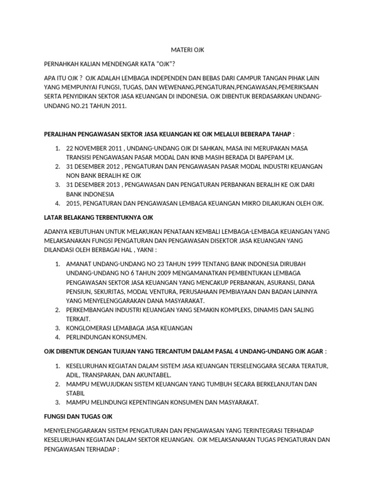 Materi OJK, UNTUK KARYA INOVATIF | PDF