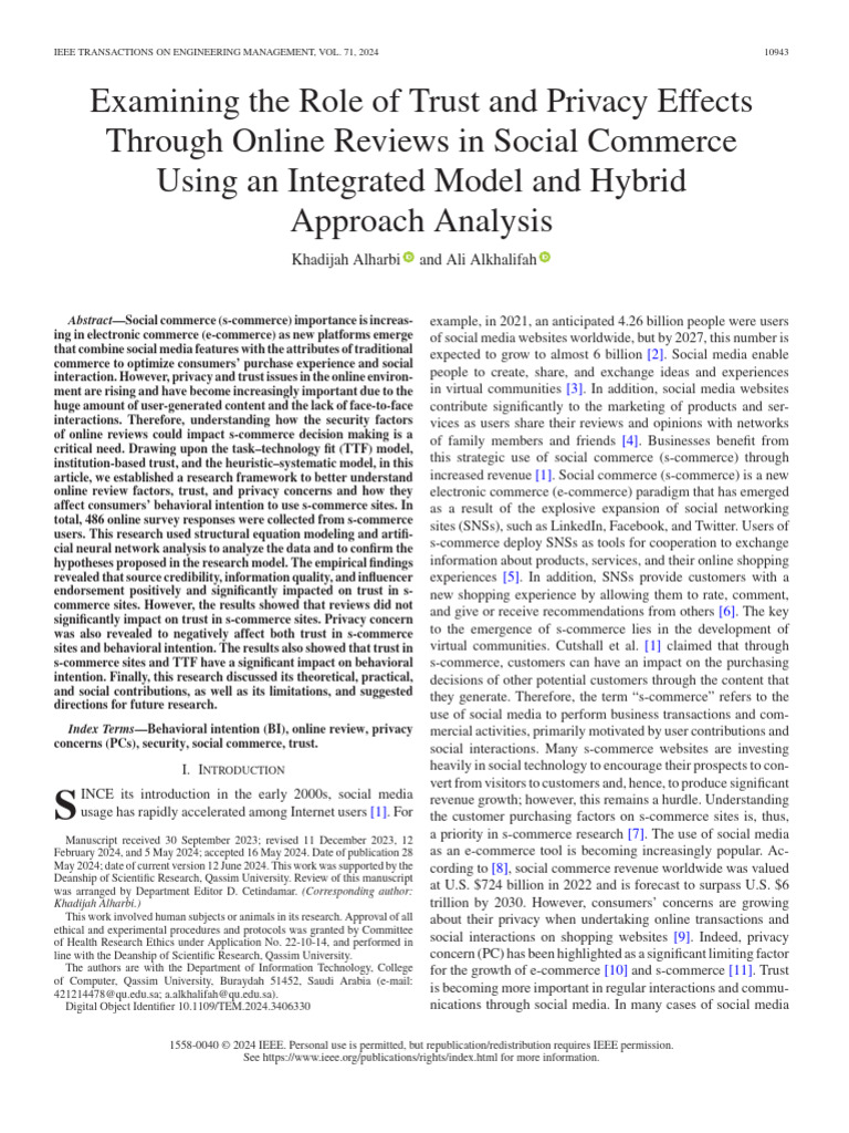 Examining The Role Of Trust And Privacy Effects Through Online Reviews In Social Commerce Using