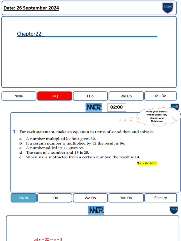 Y 10 1 Setting Up Equations | PDF | Equations | Variable (Mathematics)