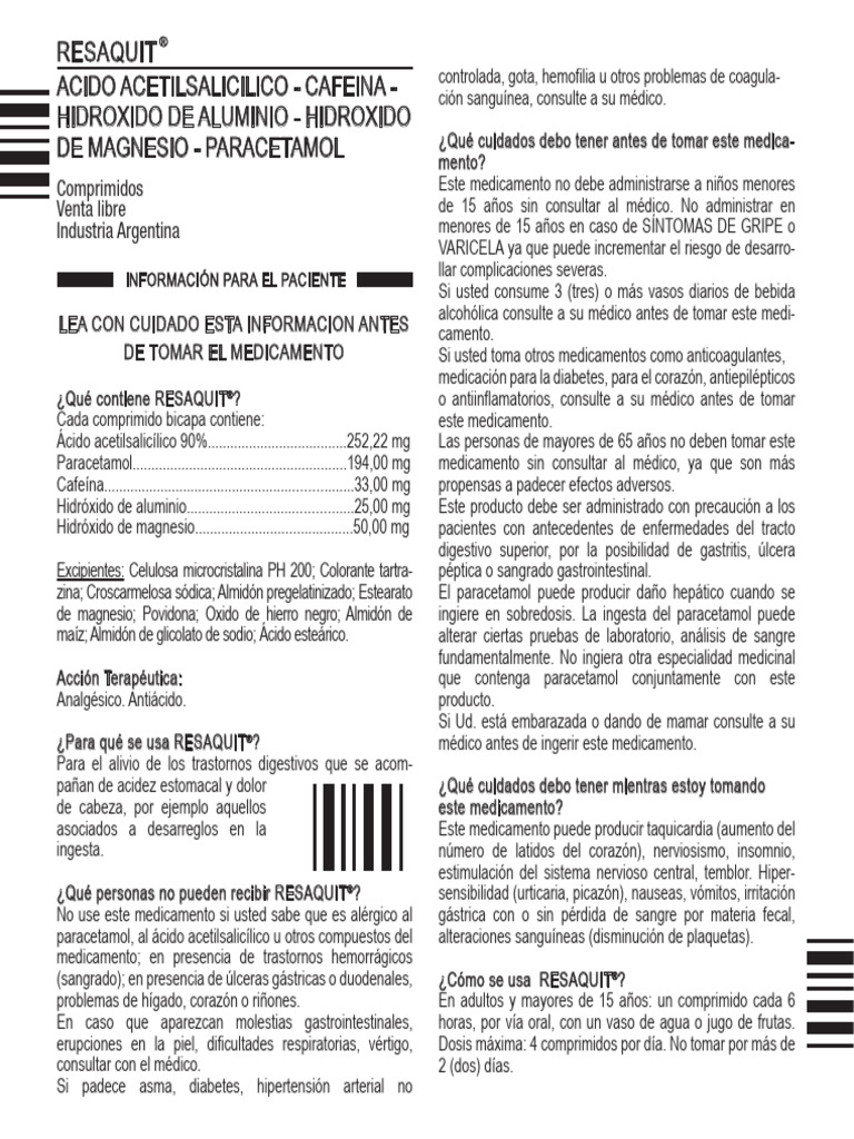 Resaquit Prospecto | PDF | Aspirina | Medicamentos con receta