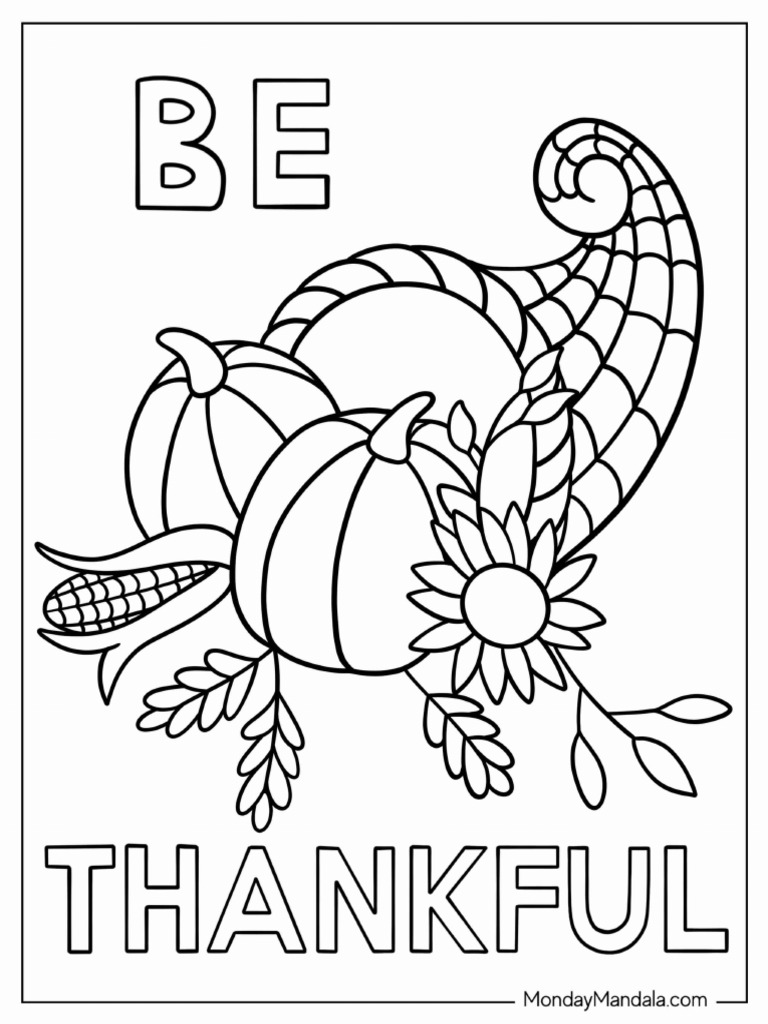 Be Thankful Coloring Page With Pumpkins | PDF