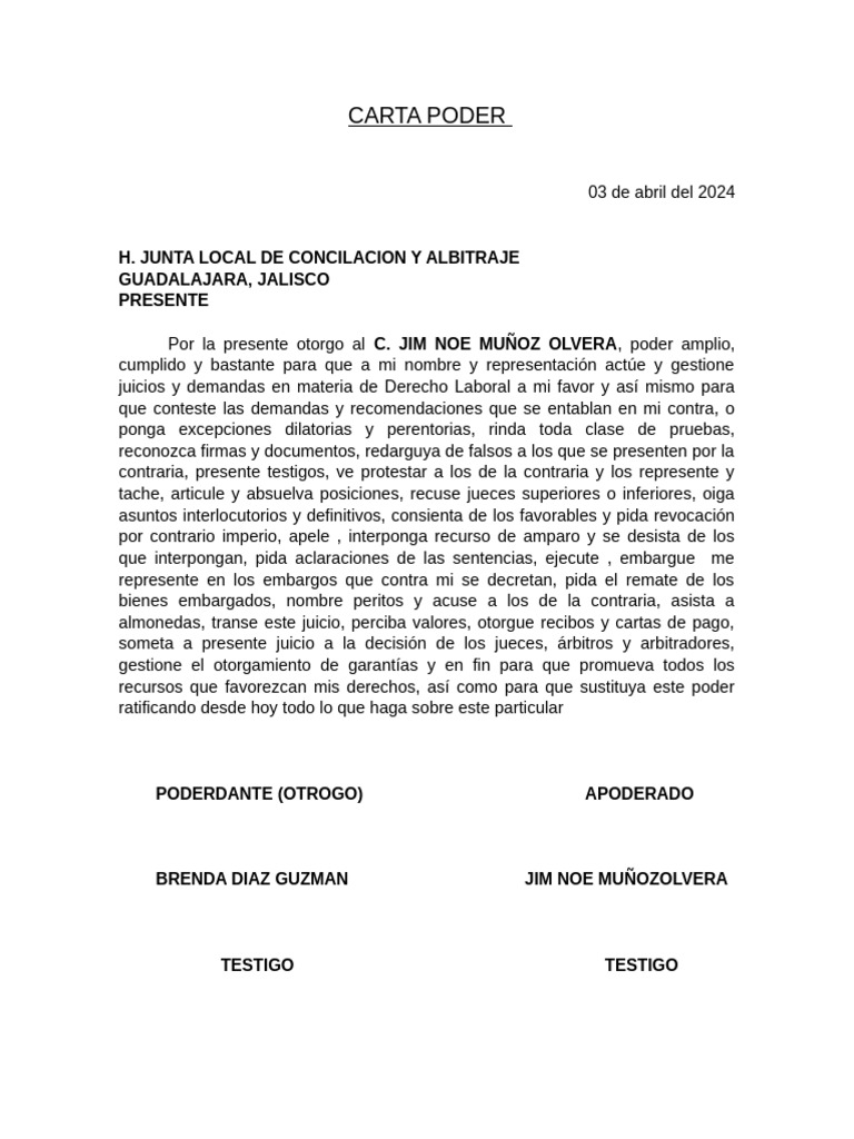 Carta Poder para Gestión Laboral | PDF