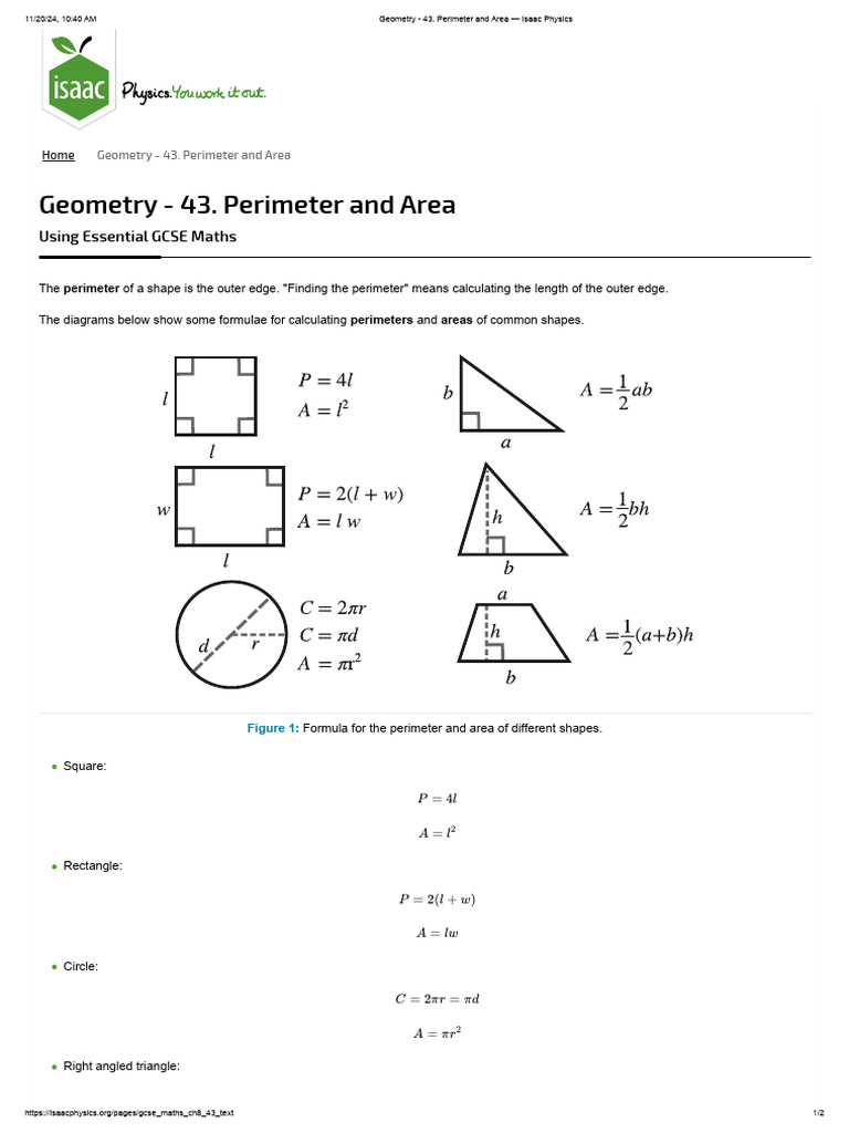 Perimeter and Area Formulas Explained | PDF | Area | Geometry