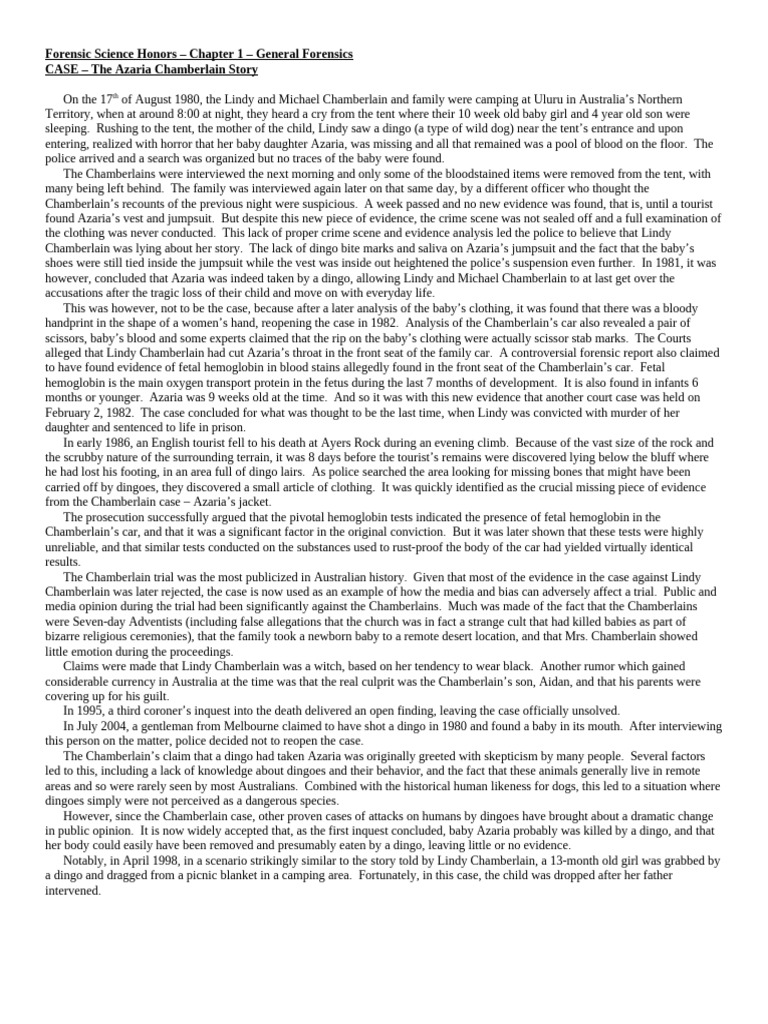 CSI - Chapter 1 - CASE - Azaria Chamberlain | PDF