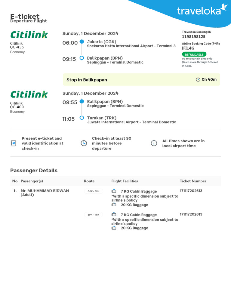 CGK (Jakarta) - TRK (Tarakan) | PDF | Transport | Aviation