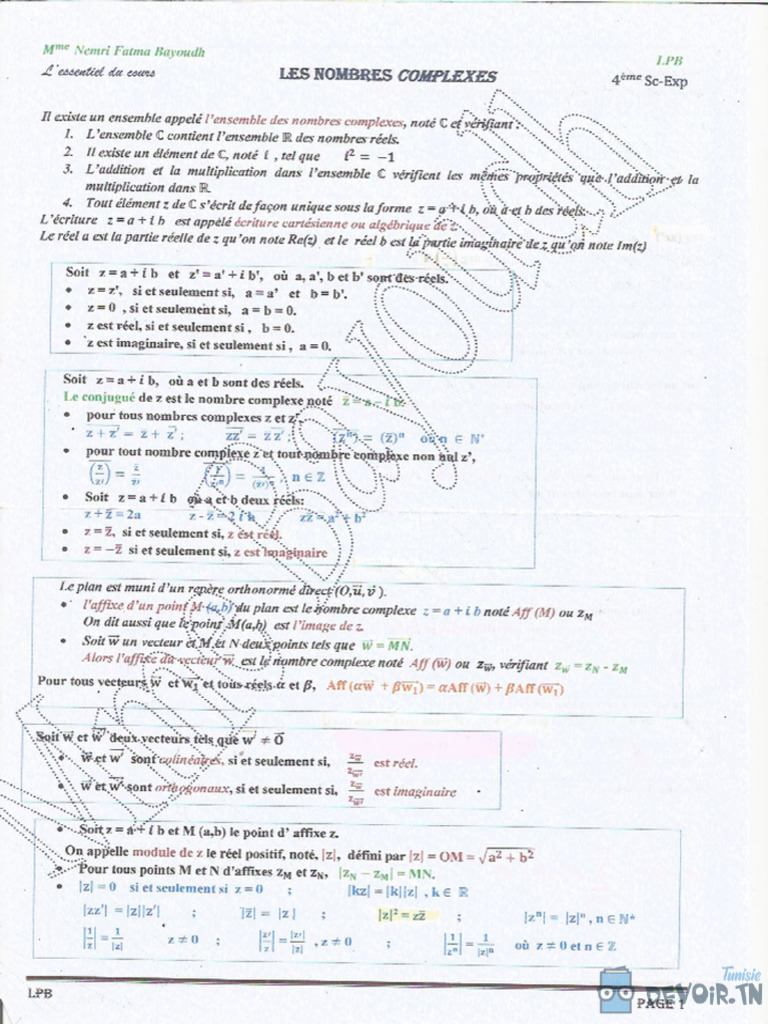 Résumé-N°2-Complexes - 2020-2021 (Pilote-Bizerte-Et-Sfax) 2 | PDF