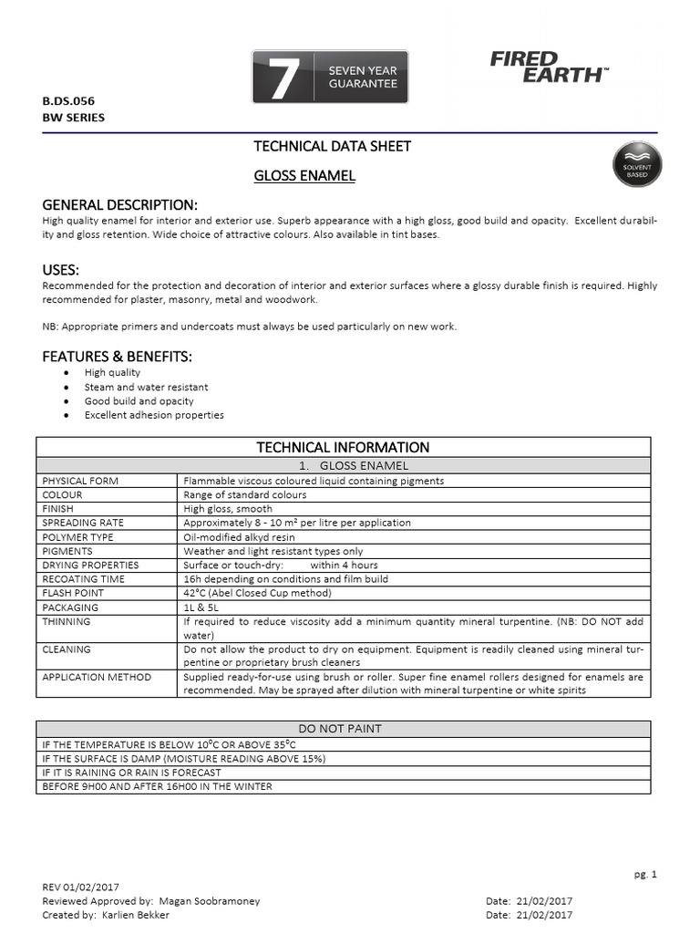 Gloss Enamel Technical Data Sheet | PDF | Paint | Building Engineering