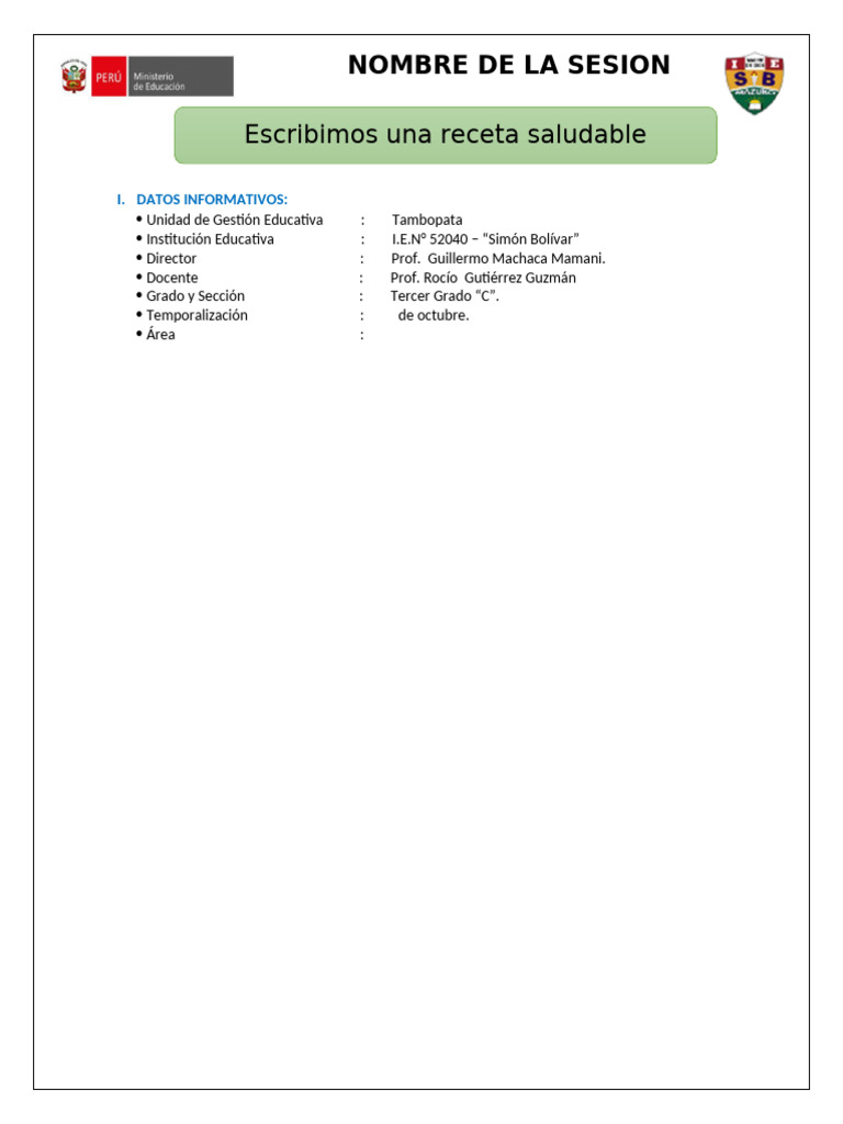 ESTRUCTURA SESION DE APRENDIZAJE - Rocío | PDF