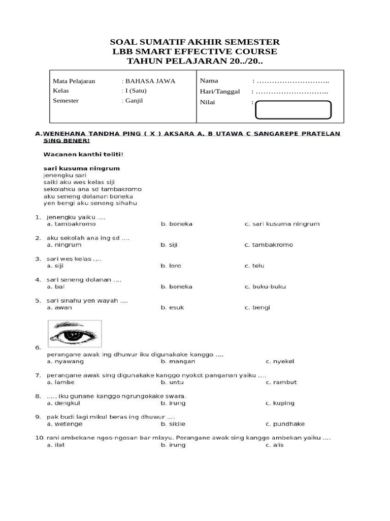 Soal Pas Bjawa Kelas 1 | PDF
