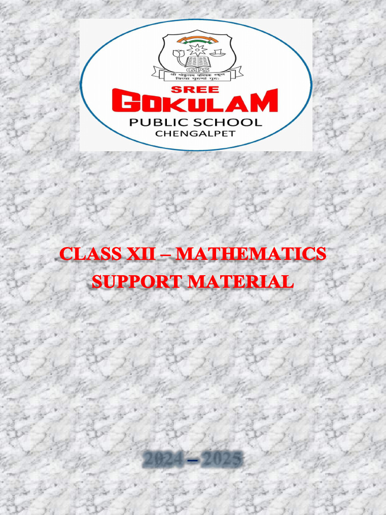 Class XII Mathematics Support Material 2024 2025 | PDF | Function ...