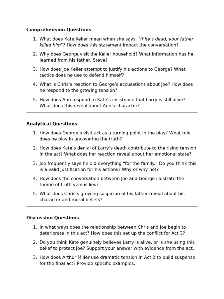 All My Sons Act 2 QA | PDF | Guilt (Emotion) | Truth