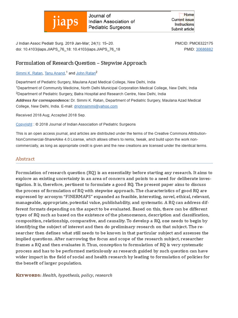 Stepwise Guide to Formulating Research Questions | PDF | Methodology