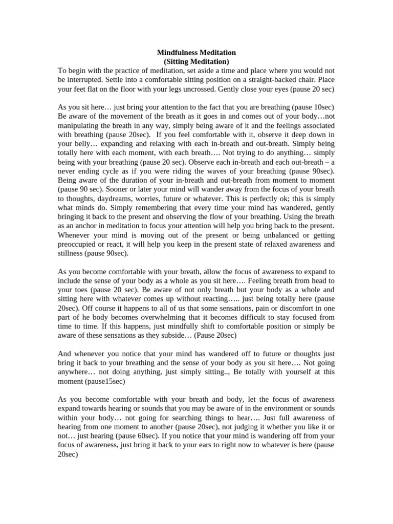 Mindfulness Meditation (Sitting) | PDF | Thought | Meditation