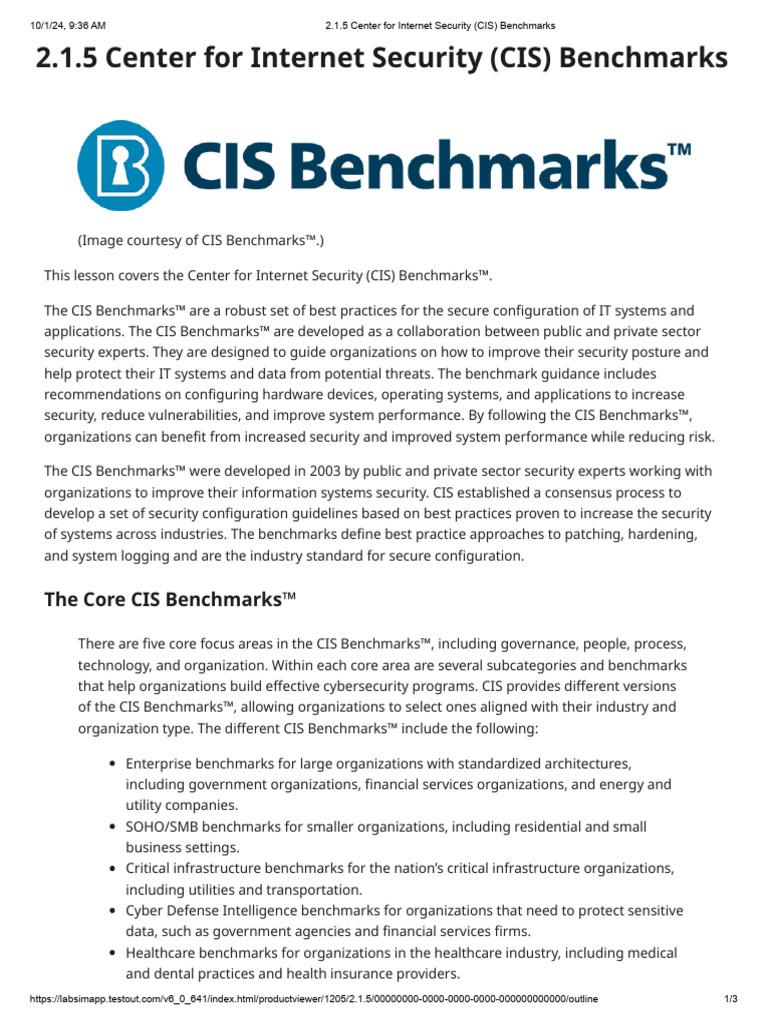 Center For Internet Security (CIS) Benchmarks | PDF | Computer Security | Security