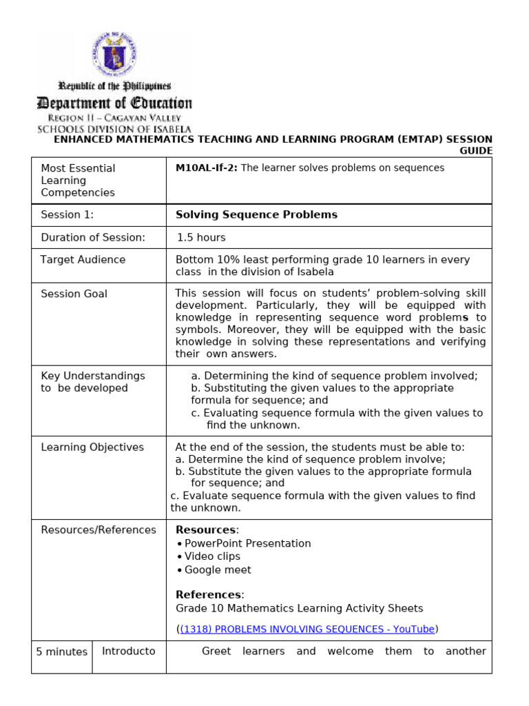 Grade 10 Math Sequence Skills | PDF | Learning | Cognition
