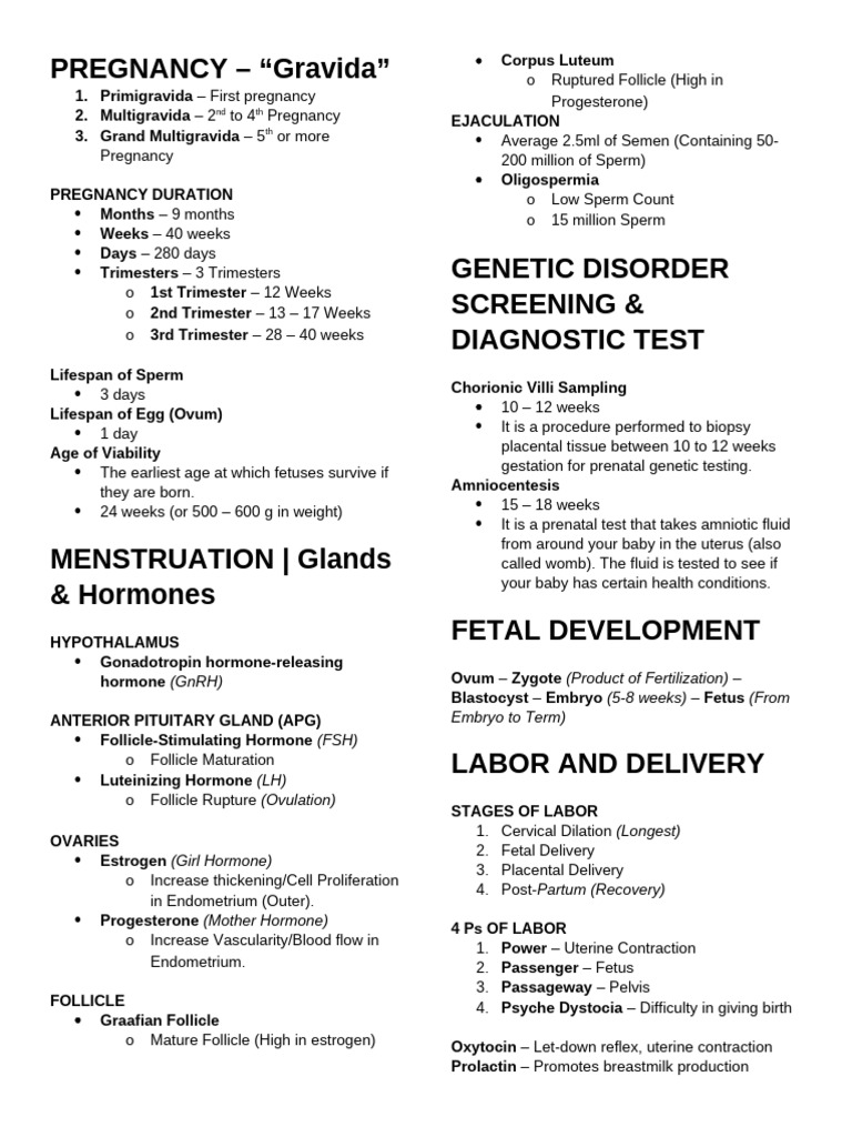 MATERNAL NURSING NOTES | PDF | Pregnancy | Childbirth