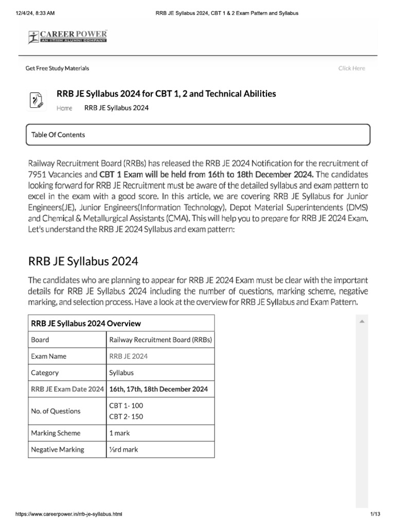 RRB Je Syllabus | PDF