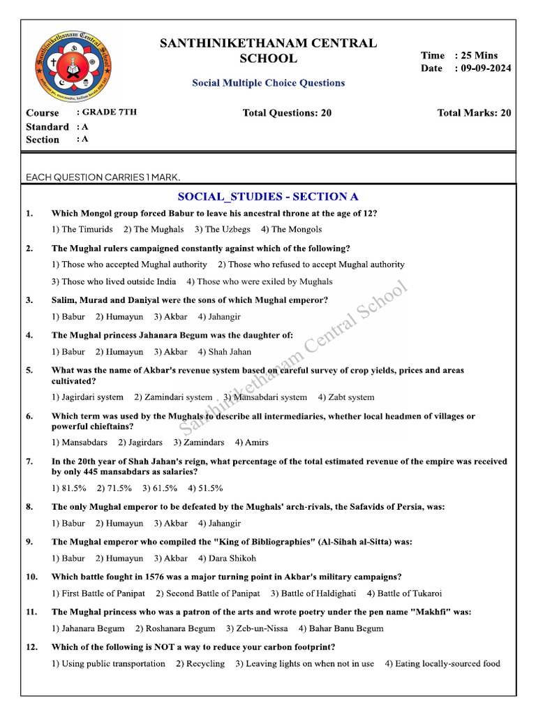 Class 7 Social 1 Questions | PDF
