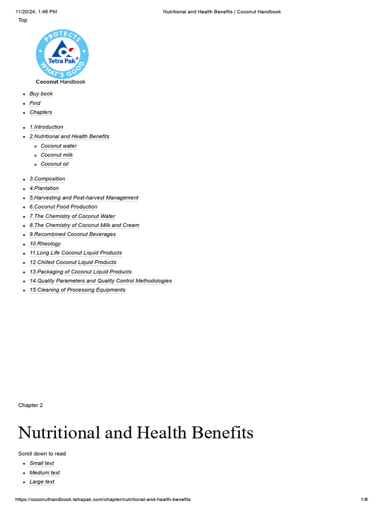 Chapter 2_Nutritional and Health Benefits _ Coconut Handbook | PDF | Electrolyte | Fat