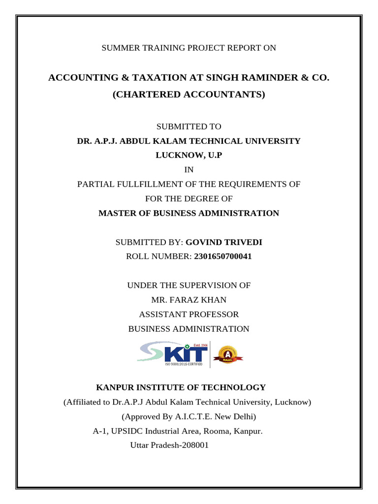Summer Internship Report: CA Firm Insights | PDF | Audit | Business