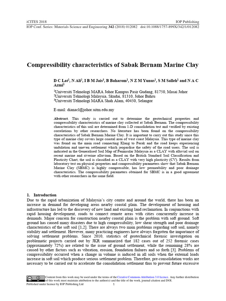 Compressibility Characteristics of Sabak Bernam Ma PDF | PDF | Sedimentology | Applied And ...