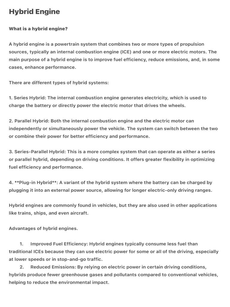 Hybrid Engine | PDF | Hybrid Vehicle | Engines