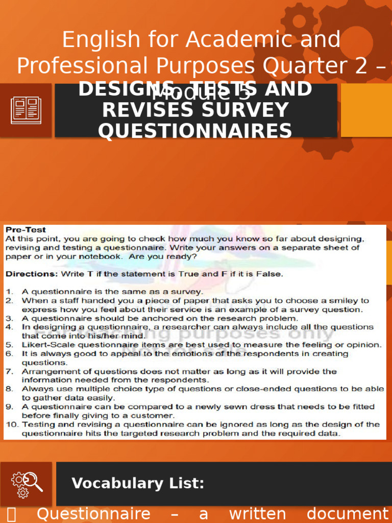 Designs, Tests and Revises Survey Questionnaires | PDF