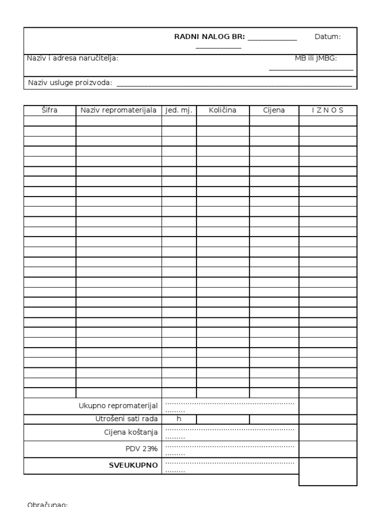 Radni Nalog | PDF