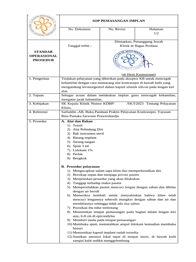 Sop Implan | PDF