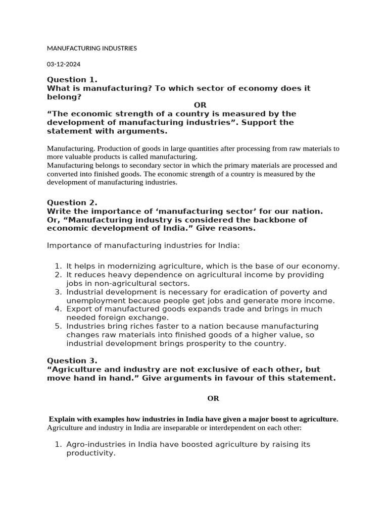 Manufacturing Industries Question and Answer | PDF | Pollution ...