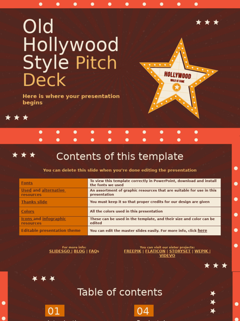 Old Hollywood Style Pitch Deck by Slidesgo | PDF | Market (Economics) | Infographics
