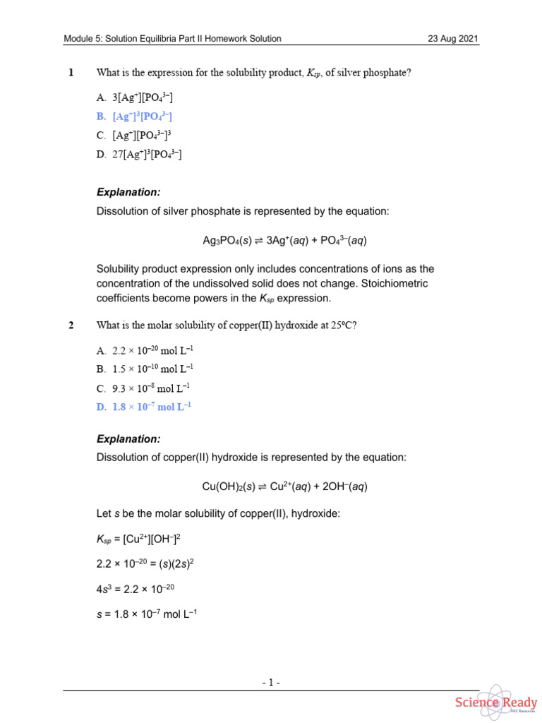Copy of Week 6 Homework ÔÇô Solution Equilibria Part II Solution | PDF ...