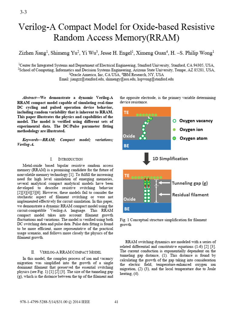 Verilog A Compact Model For Oxide Based Resistive Random Access Memory Rram Pdf Electrical