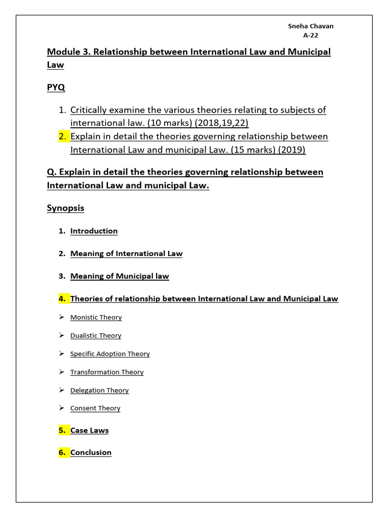 PIL Module 3 Relationship Between International Law and Municipal | PDF | International Law ...
