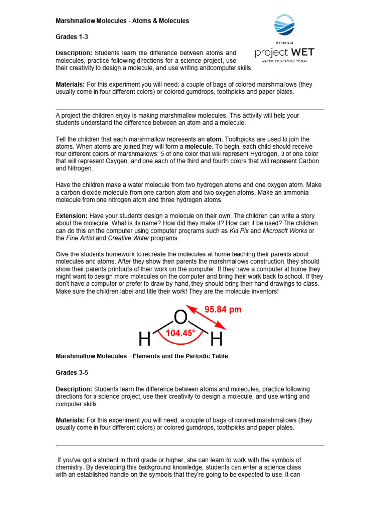 Marshmallow Molecules - 6.7.21 | PDF | Chemical Elements | Chemical ...