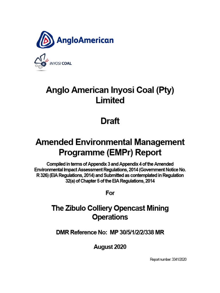 Zibulo Colliery Opencast Draft EMPR Amendment Report | PDF ...