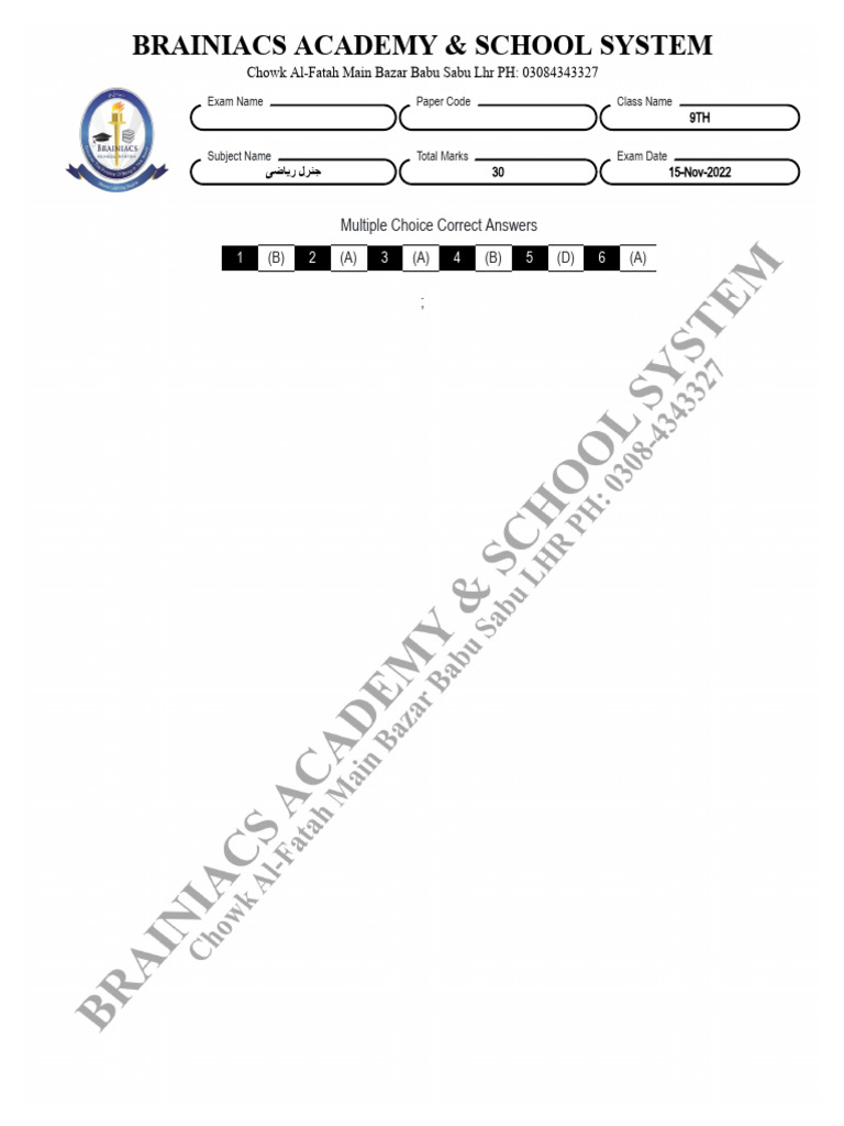 9th Gen. Math. Ch# 1 key | PDF