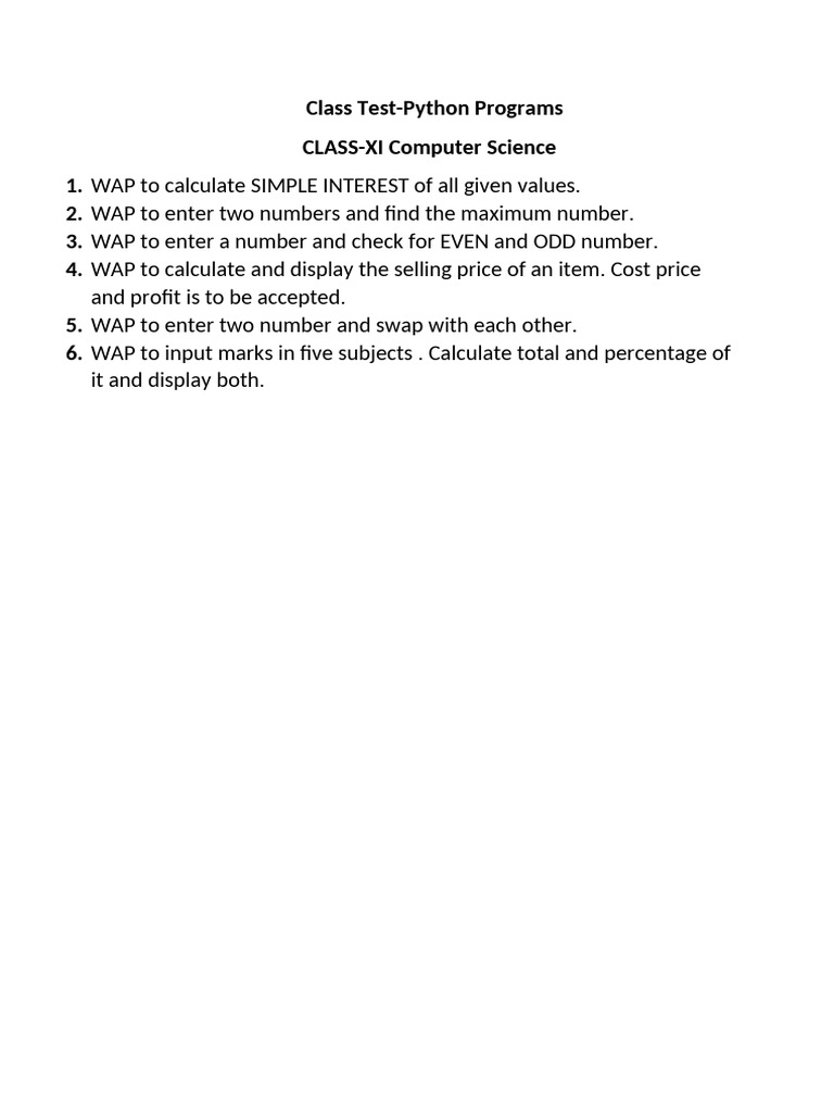 Class Test(Programs) | PDF