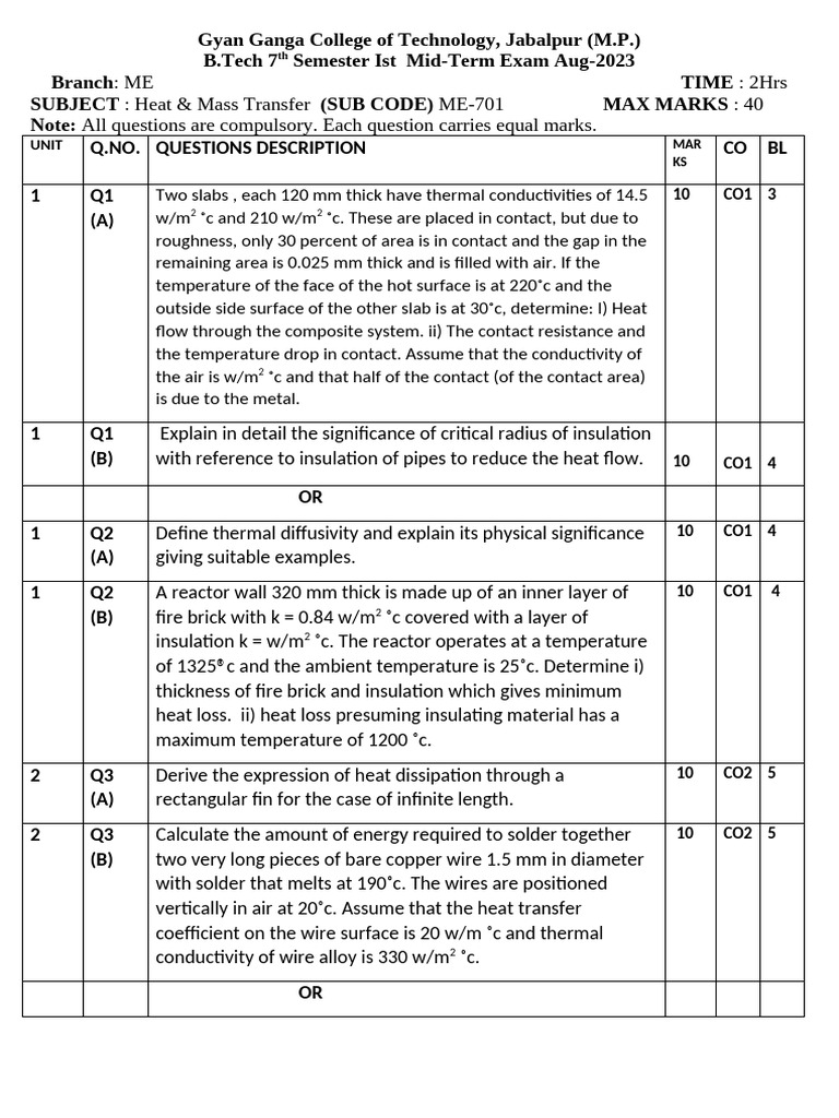 ME701 | PDF | Thermal Insulation | Heat Transfer