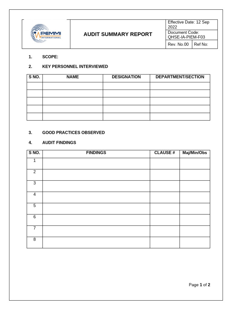 F03-Audit Summary Report | PDF