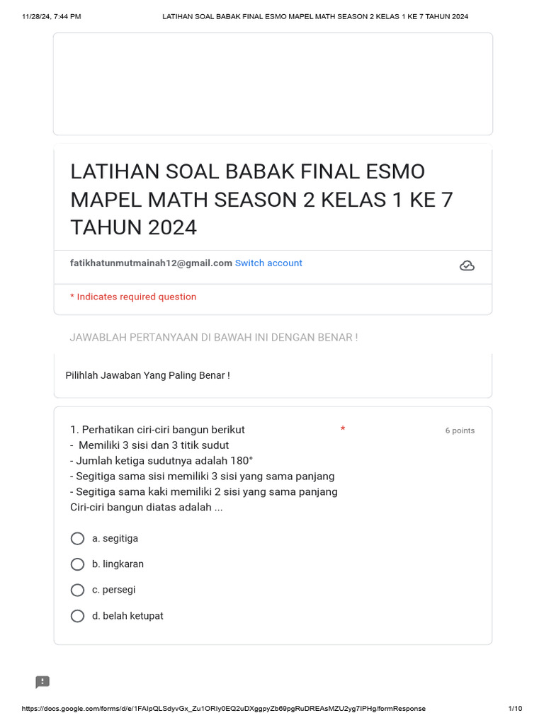 7 Latihan Soal Babak Final Esmo Mapel Math Season 2 Kelas 1 Ke 7 | PDF