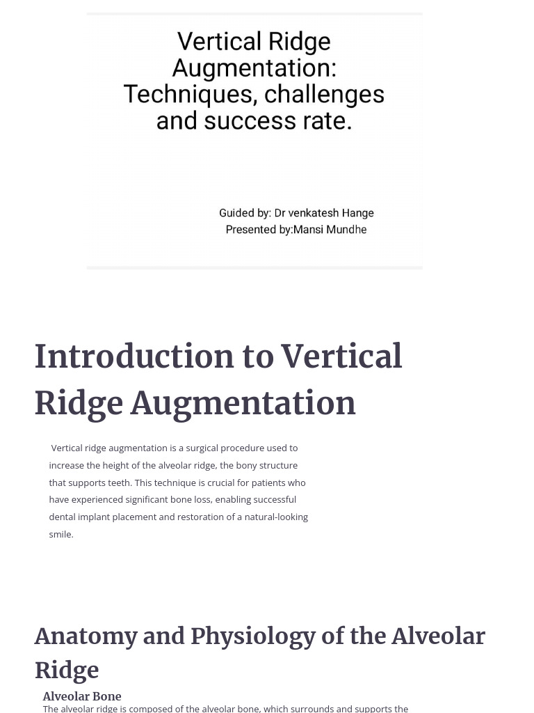 Vertical Ridge Augmentation | PDF | Dental Implant | Surgery